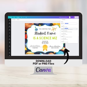 Editable School Certificate Science Student Elementary Classroom Award ...