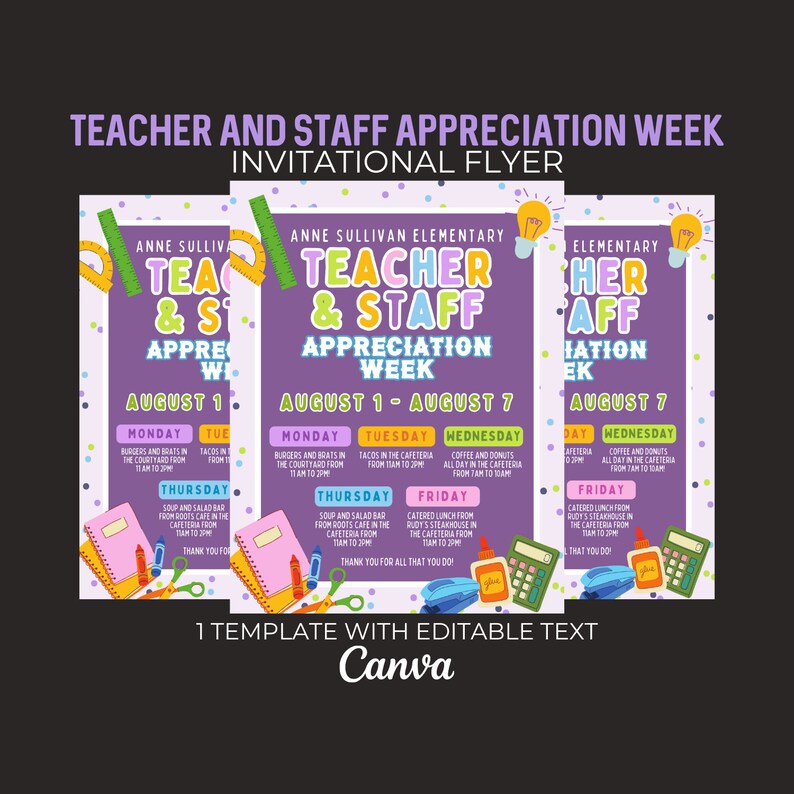 EDITABLE Teacher Appreciation Week Itinerary Flyer - Etsy