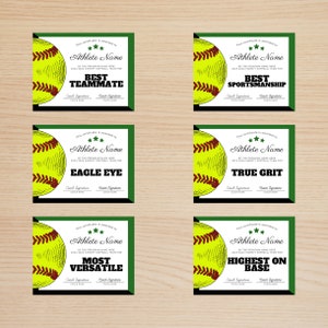 Editable Softball Awards Printable, Softball Team Certificate Bundle ...