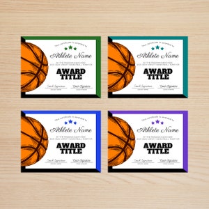 Editable Basketball Awards Template, Custom Bball Award Certificates ...