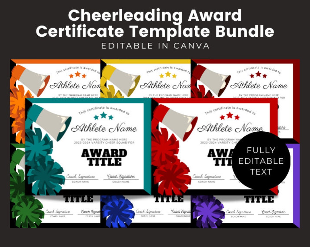 Editable Cheerleading Certificate Cheer Squad Awards Team - Etsy