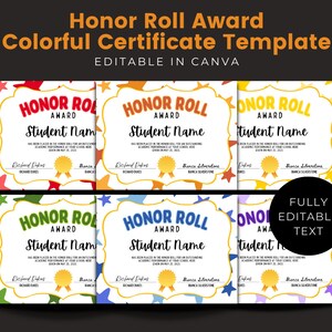 Editable School Honor Roll Certificate, Classroom Academic Excellence ...