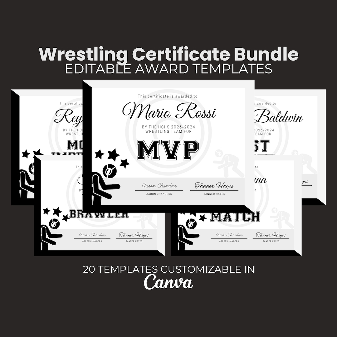 Editable Wrestling Awards, Wrestler Award Certificate Bundle, Template ...