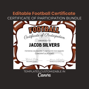 End of Season Football Awards, Editable Certificate, Printable Award ...