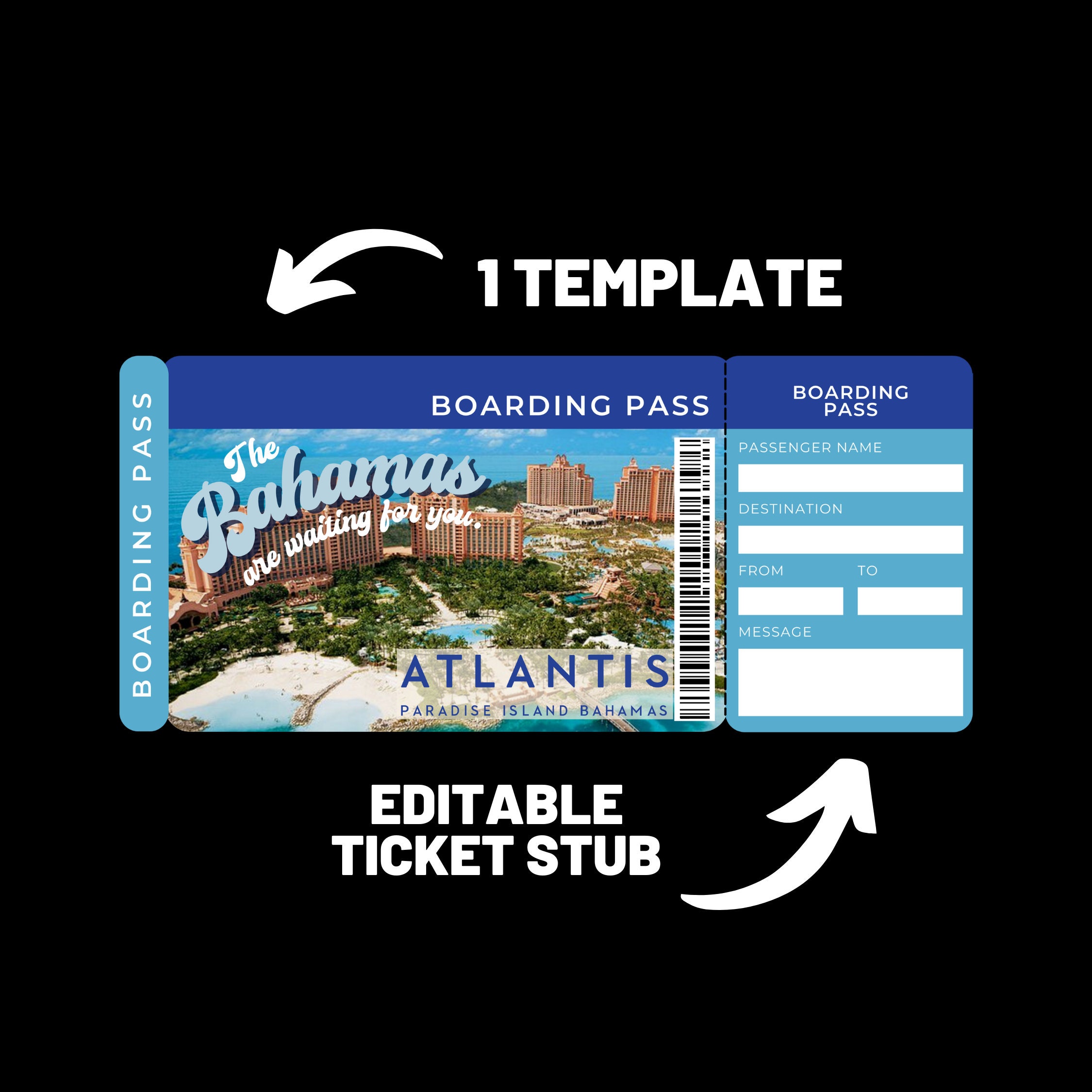 Editable Boarding Pass Bahamas Vacation Printable Ticket - Etsy Australia