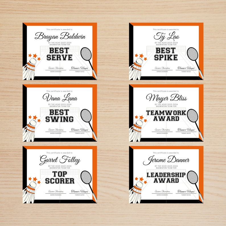 End of Season Badminton Certificate Bundle Editable Badminton - Etsy