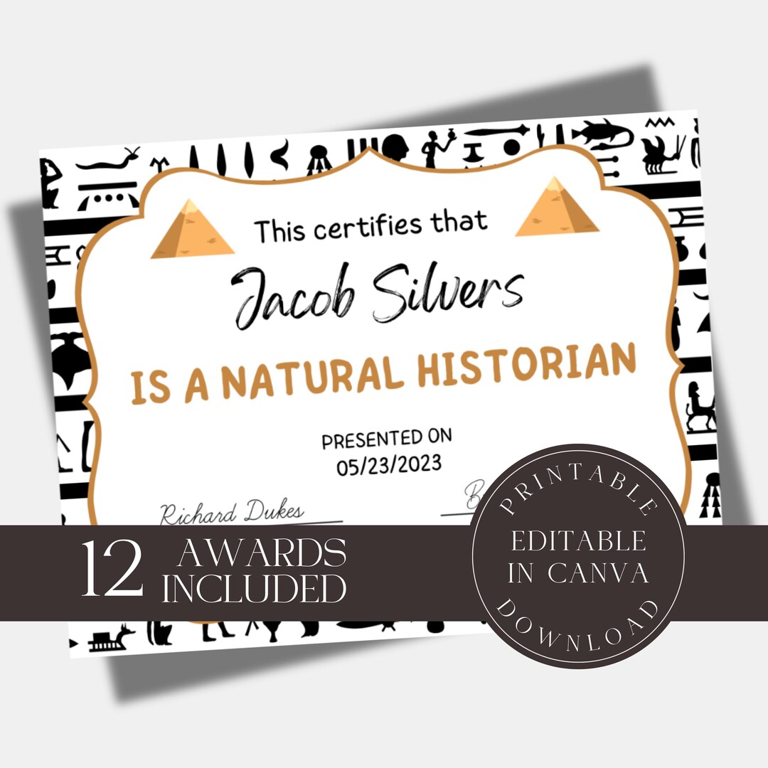 Editable School Certificate History Award, Elementary Student Classroom ...