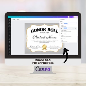 Editable School Honor Roll Certificate Template (canva) - Etsy