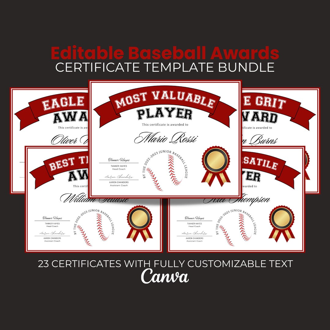 Editable Baseball Awards Printable, Baseball Team Certificate Bundle ...