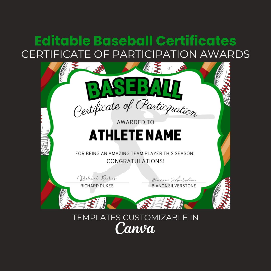 Baseball Awards Printable, Baseball Team Certificate Bundle, Editable ...