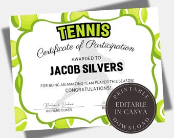 Editable Tennis Awards Template, Custom Tennis Award Certificates ...