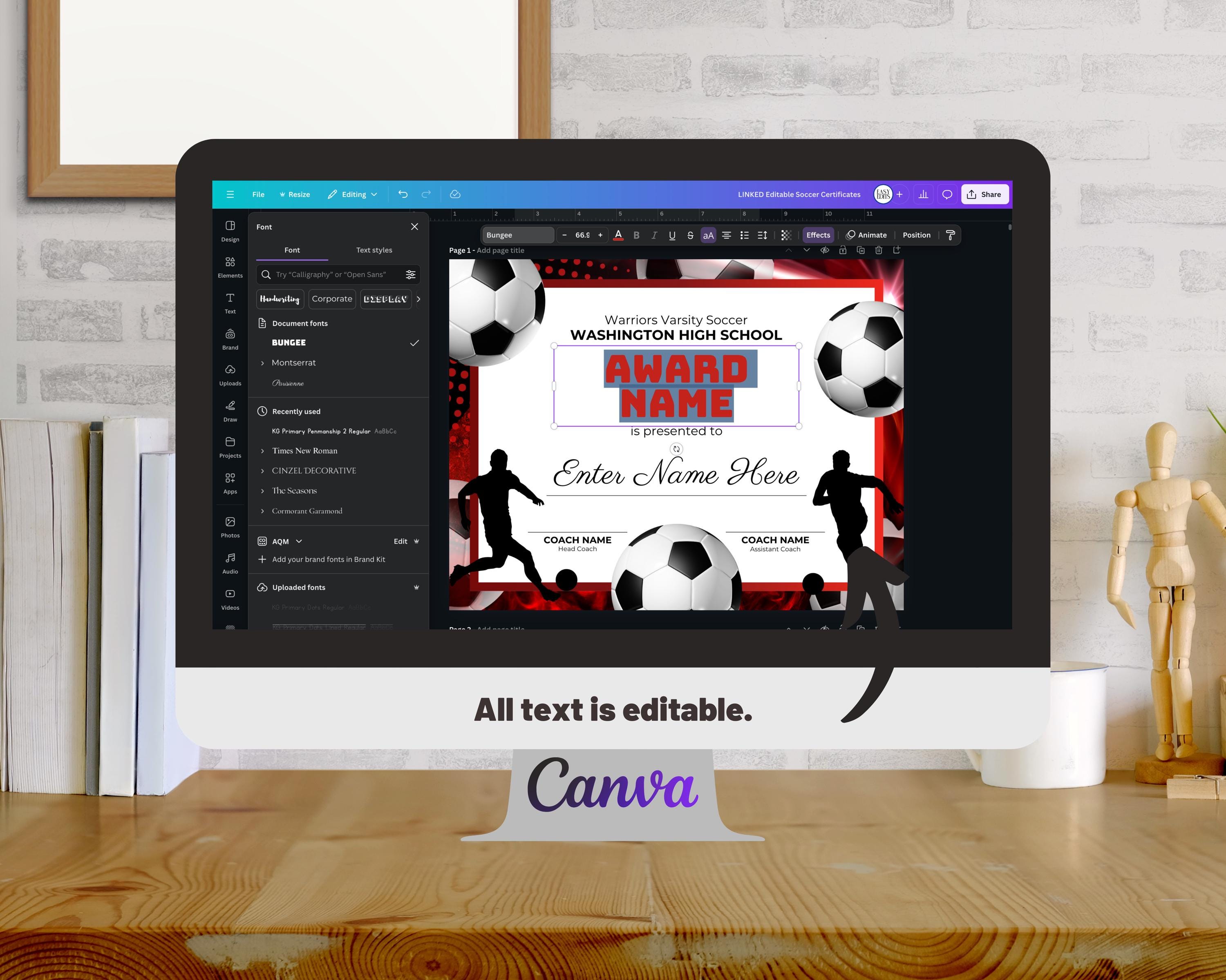 Editable Soccer Award Certificate Bundle Team Awards (canva Template ...