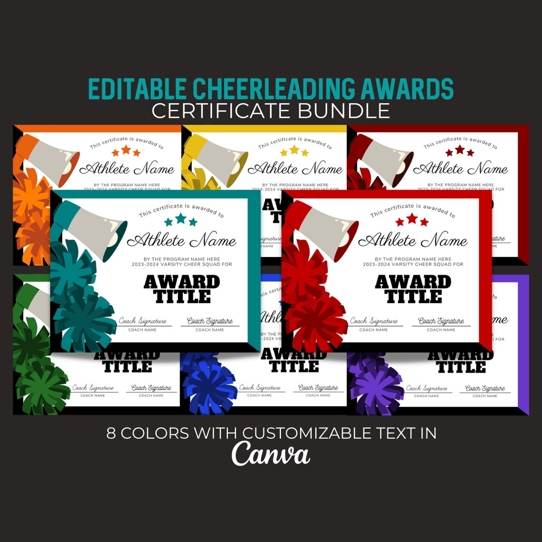 Editable Cheerleading Certificate Cheer Squad Awards Team - Etsy