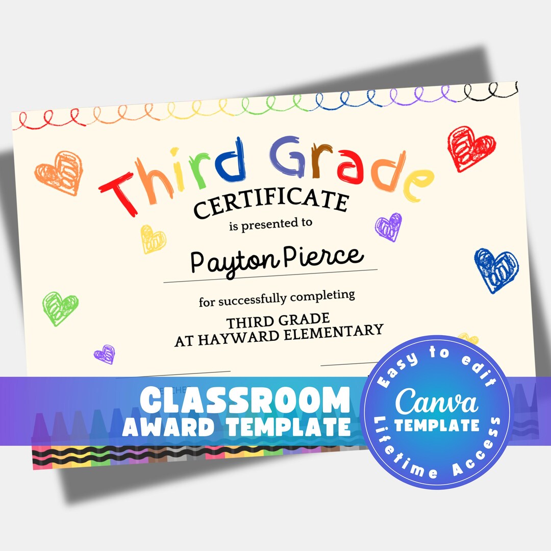 Editable Third Grade Award Certificate Template (canva PDF) - Etsy
