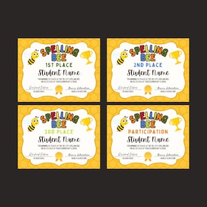 Editable Spelling Bee Certificates Spelling Bee Printable Certificates ...