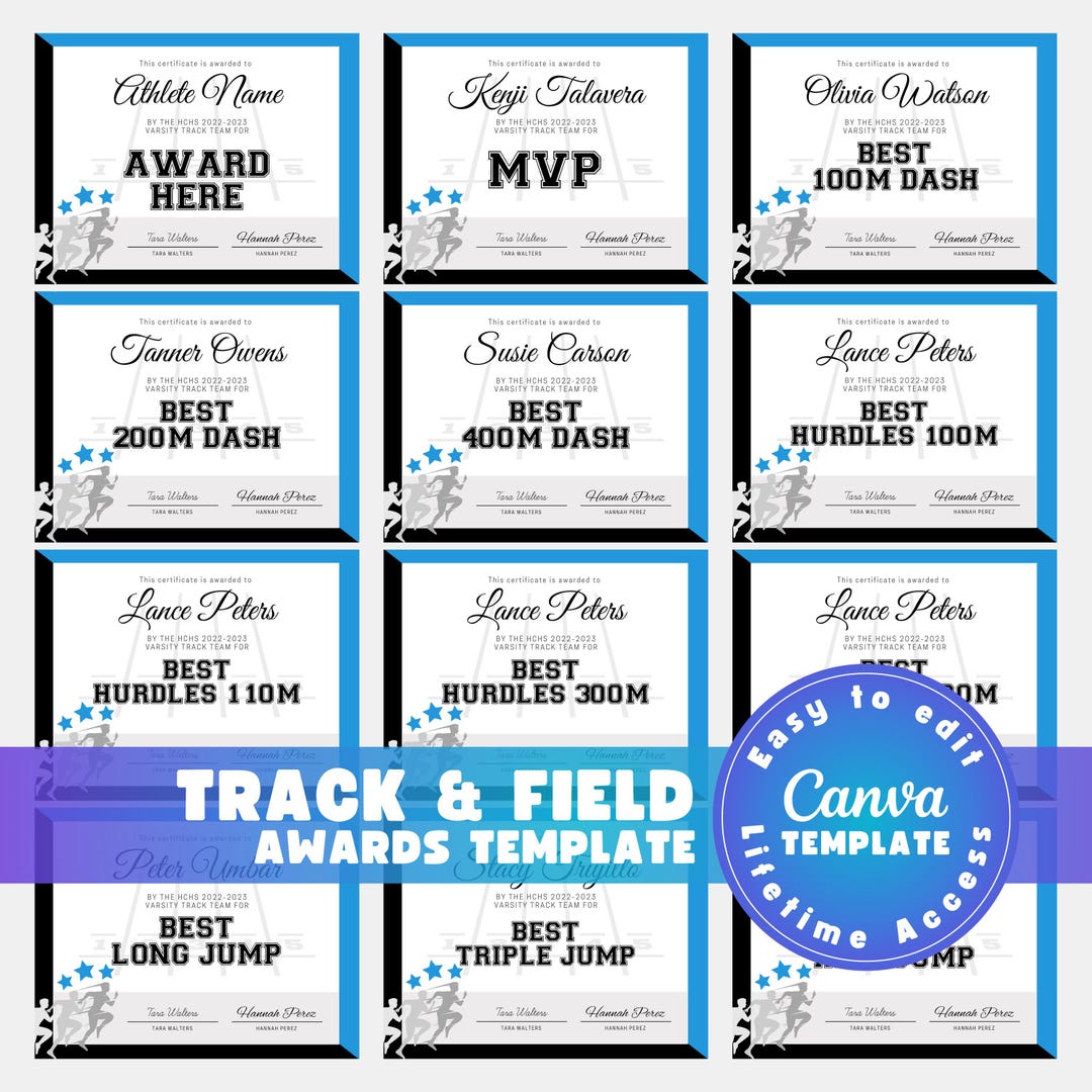 Editable Track and Field Award Certificate Template (canva) - Etsy