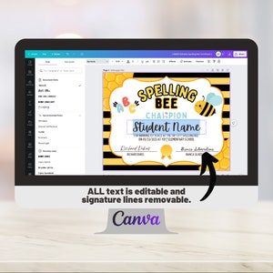 Editable Spelling Bee Certificates School Award Template (canva) - Etsy
