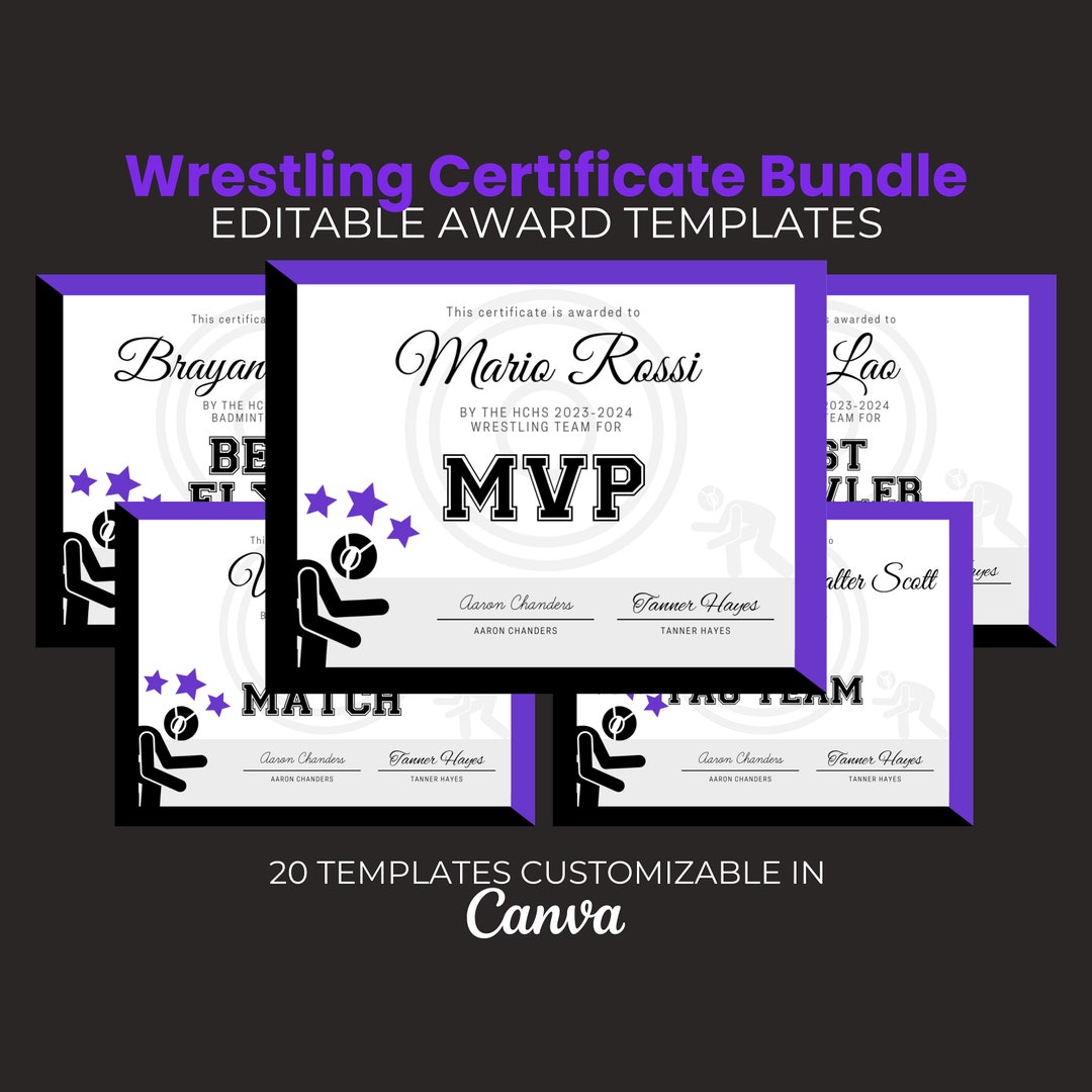 Editable Wrestling Awards, Wrestler Award Certificate Bundle, Template ...