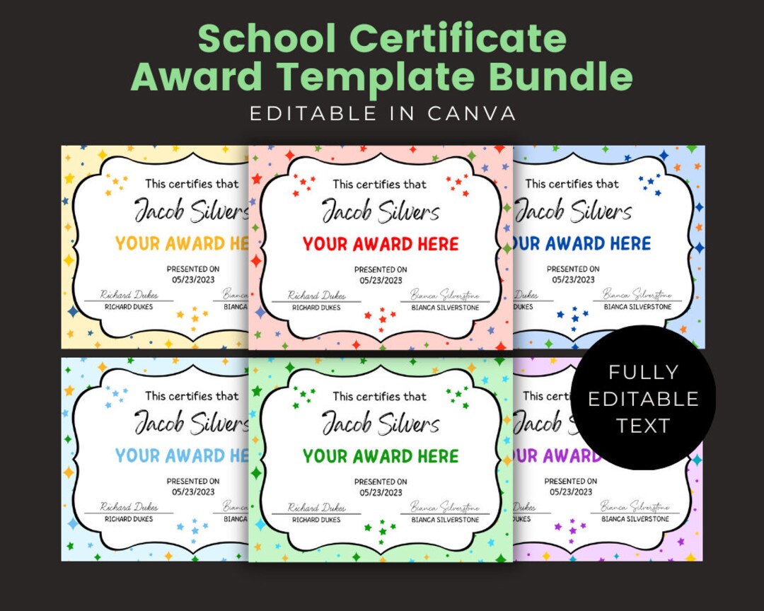 Editable Custom School Certificates, Elementary Classroom Award ...