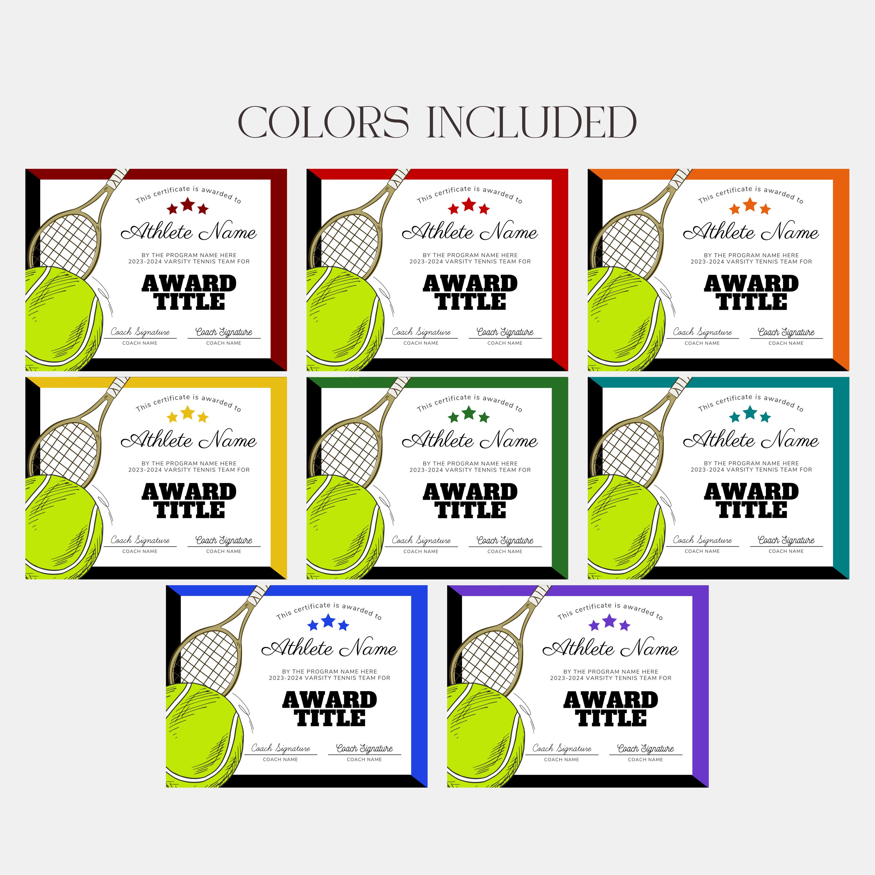 Editable Tennis Awards Template, Custom Tennis Award Certificates ...