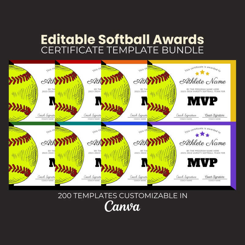Softball Award Template - Etsy
