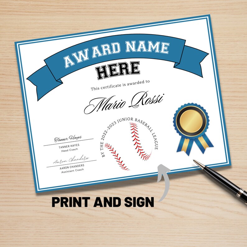 Personalized Baseball Award Certificates Editable Team Awards (canva ...