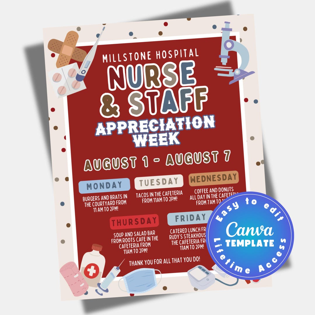 Nurse Appreciation Week Flyer, Editable Nurse Week Event Itinerary, CNA ...
