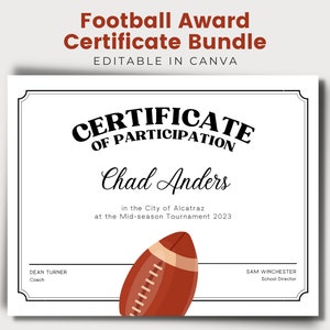 End of Season Football Awards Editable Certificate Printable - Etsy