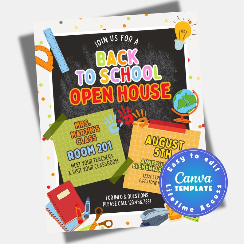 Back to School Open House Flyer Template, Editable School Event Poster ...