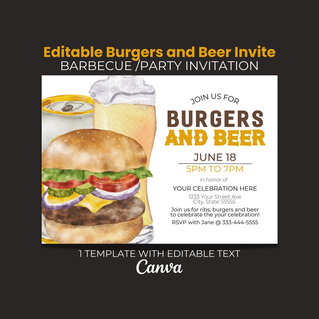 Burger and Beer Invitation, Burgers Brews Invite, Burger Beers Birthday ...