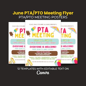 Editable June PTA PTO Meetings Flyer Template Printable Handout School ...