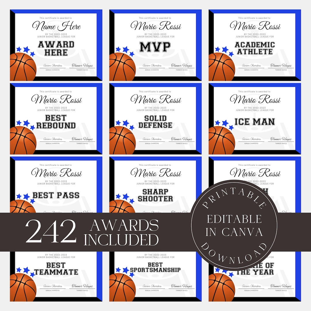 Editable Basketball Awards Printable, Basketball Team Certificate ...