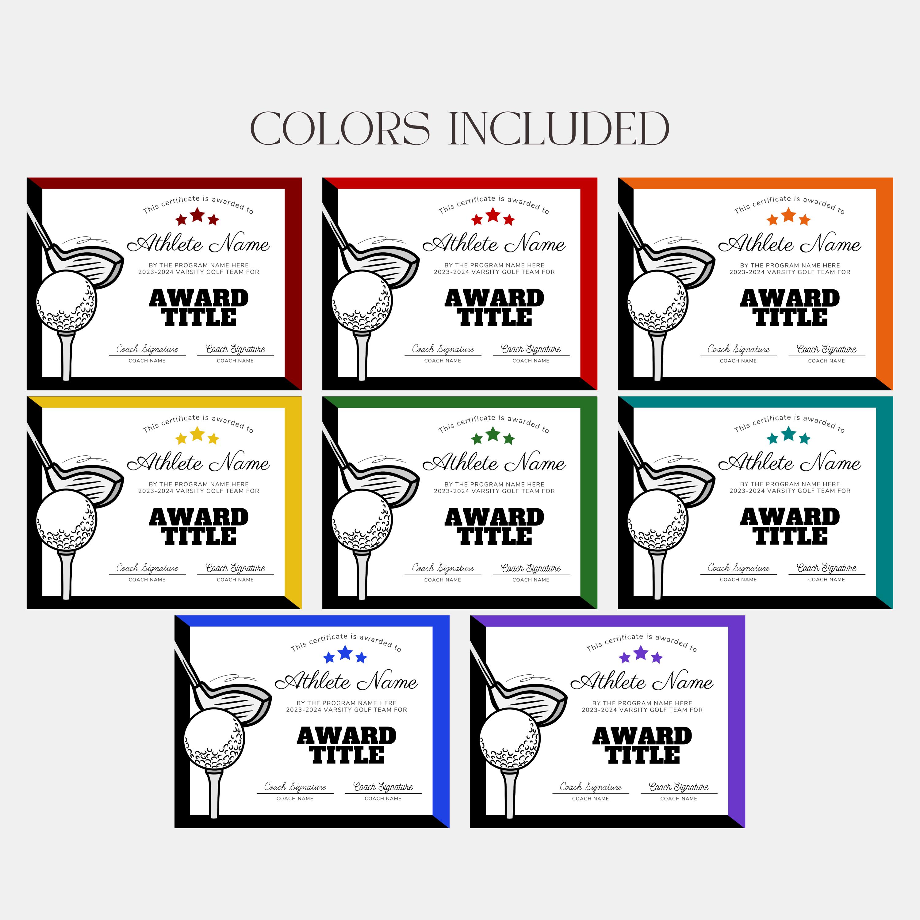 Editable Golf Awards Bundle Printable Certificate & Party Awards (canva ...