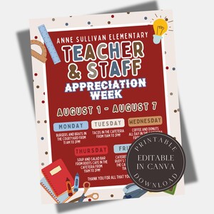 Editable Teacher Appreciation Week Itinerary Flyer Teacher's Week Event ...