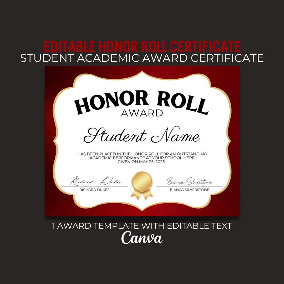Editable School Honor Roll Certificate Classroom Academic - Etsy