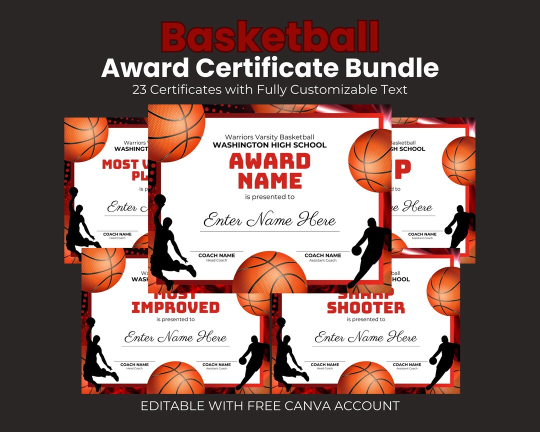 Editable Basketball Awards Printable, Basketball Team Certificate ...