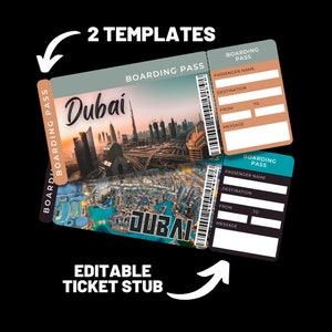 Editable Boarding Pass, Dubai Vacation Printable Ticket Template ...