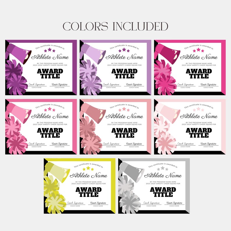 Cheerleading Award Certificate Template Editable Cheer Superlatives ...
