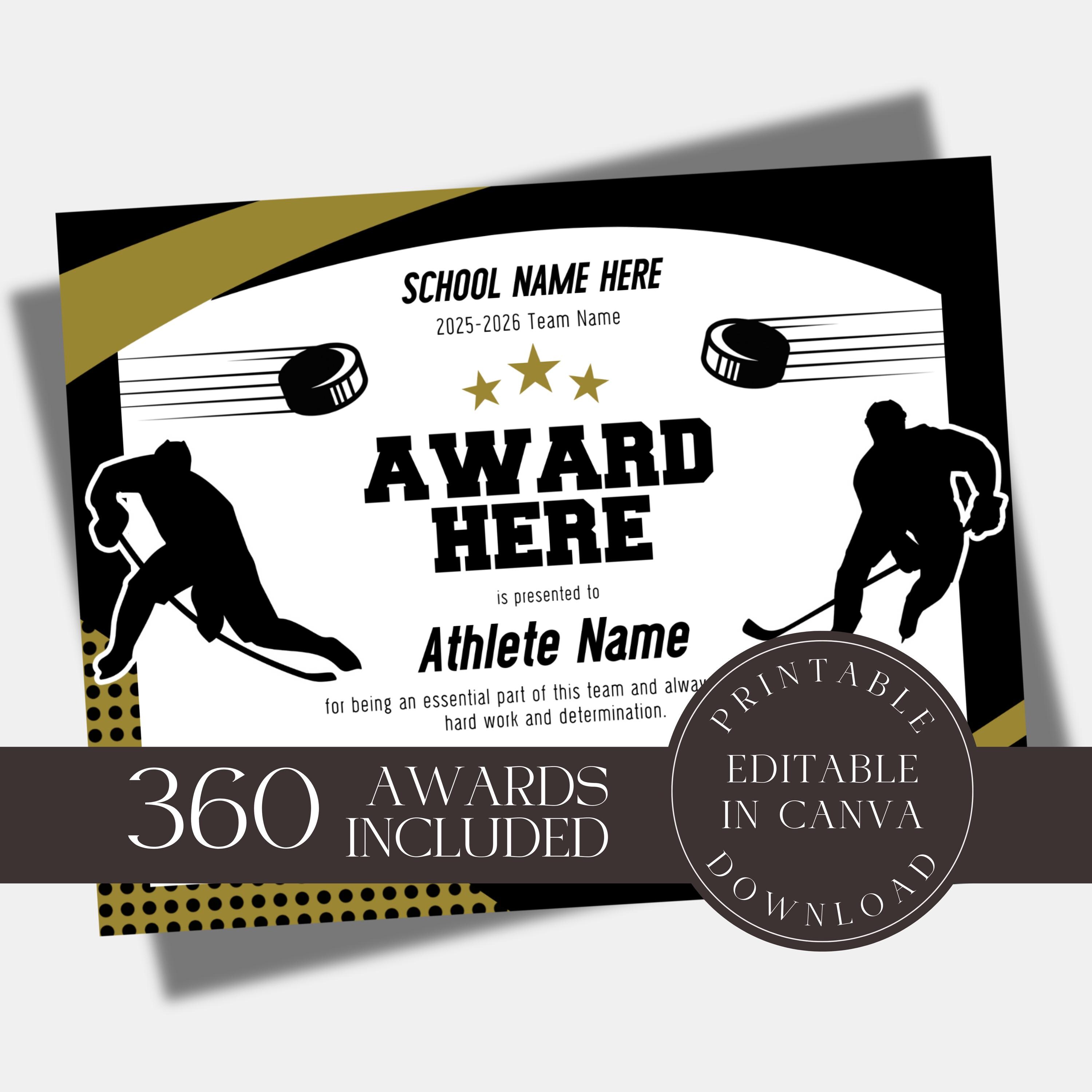 Editable Hockey Certificate Awards Template, 40 Award Certificates in 8 ...