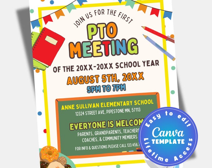 Editable PTA PTO Meeting Flyer | Canva Parent Group Invitation Template ...