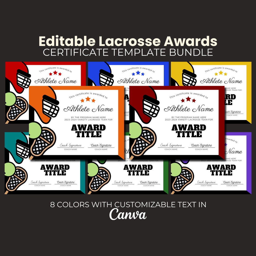 Editable Lacrosse Award Certificate Bundle Template Team Party ...