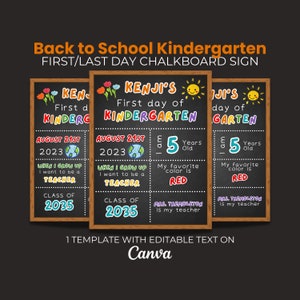 Editable First Day of School Chalkboard Kindergarten Sign, Printable ...