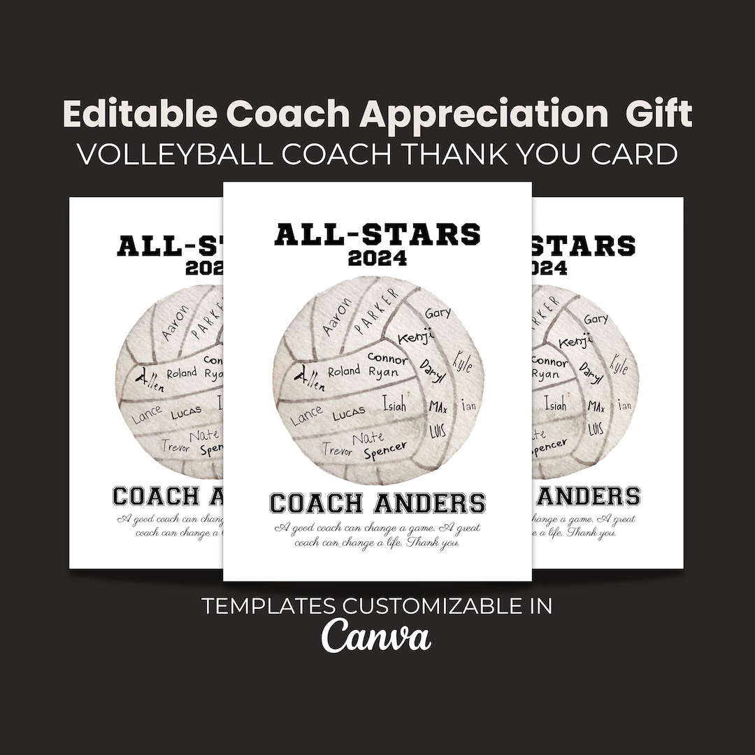 Coach Appreciation Gift, Volleyball Coach Thank You Card, Volleyball ...