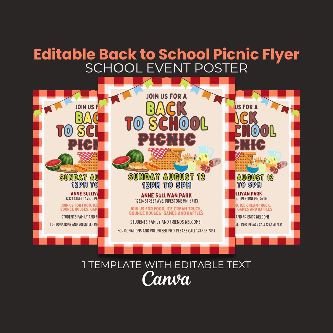 Editable Back to School Picnic Flyer, Printable Back to School Pizza ...
