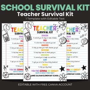 Editable Teacher Survival Kit Card, Back to School Teacher Gift ...