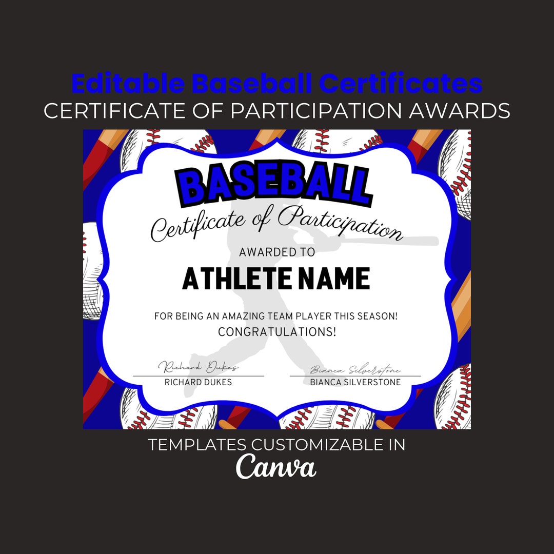Baseball Awards Printable, Baseball Team Certificate Bundle, Canva ...