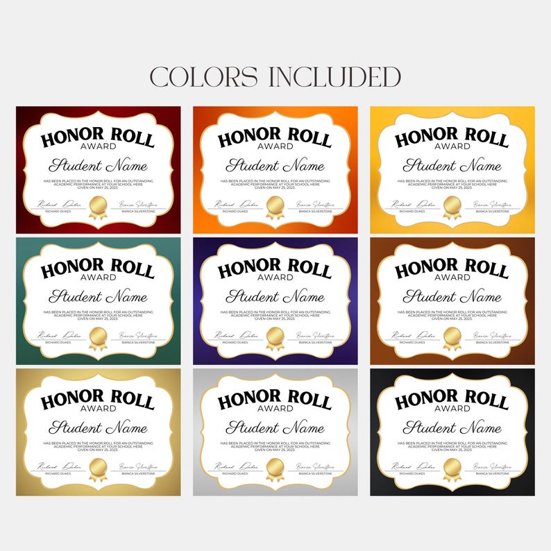 Editable School Honor Roll Certificate Academic Excellence Award (canva ...