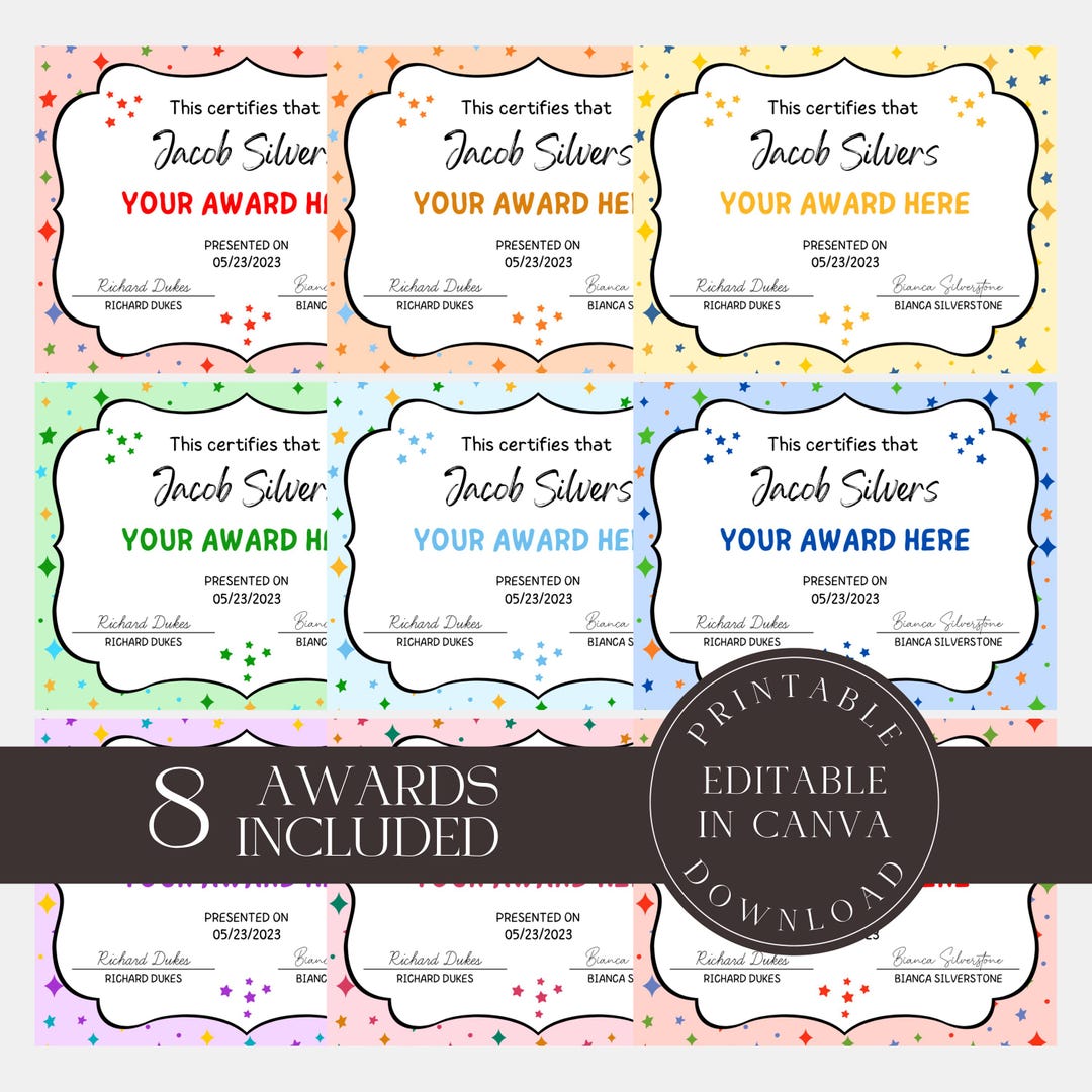 Editable Custom School Certificates Elementary Classroom Award ...