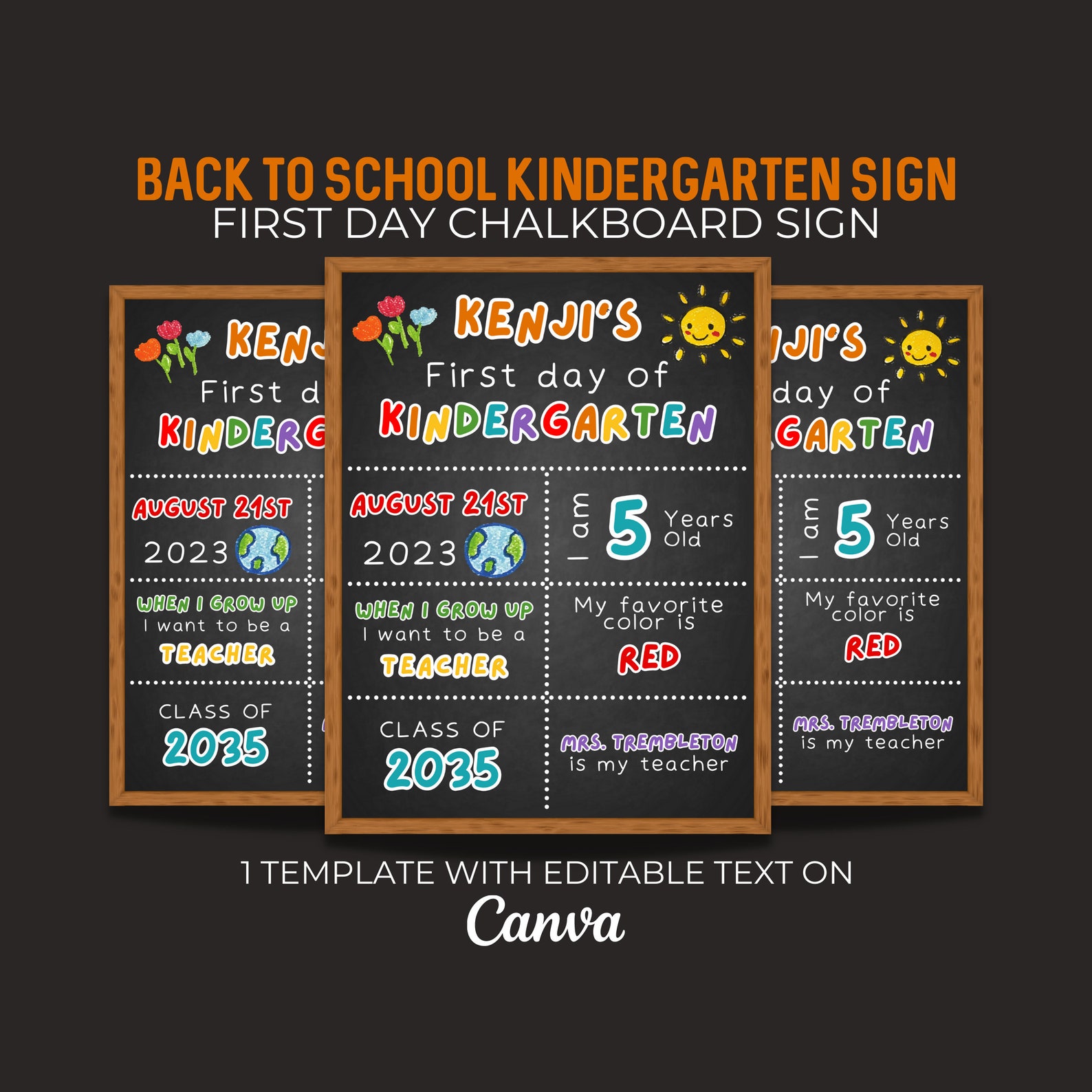 Editable First Day of School Chalkboard Kindergarten Sign - Etsy