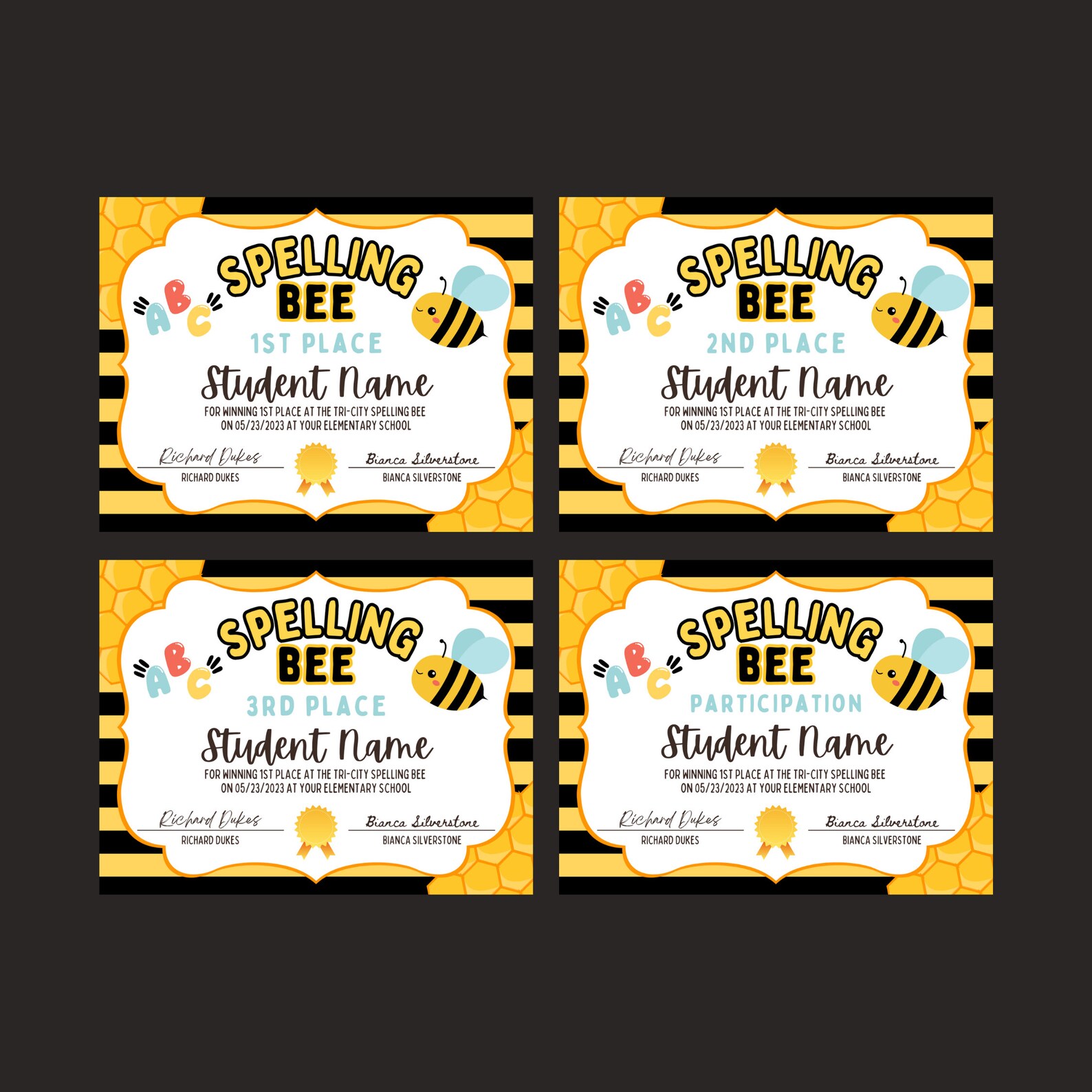 Editable Spelling Bee Certificates Spelling Bee Printable - Etsy